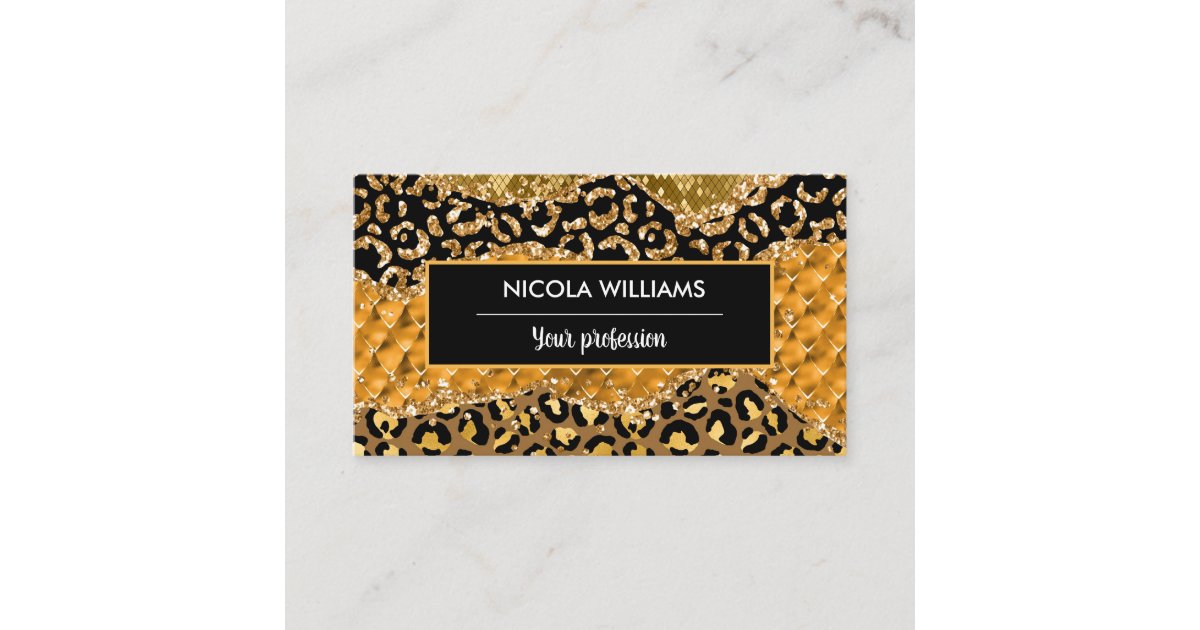 Green and Gold Jungle Safari Animal Print Agate Business Card | Zazzle