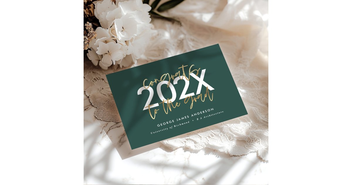 green and gold modern script stylish graduation invitation | Zazzle