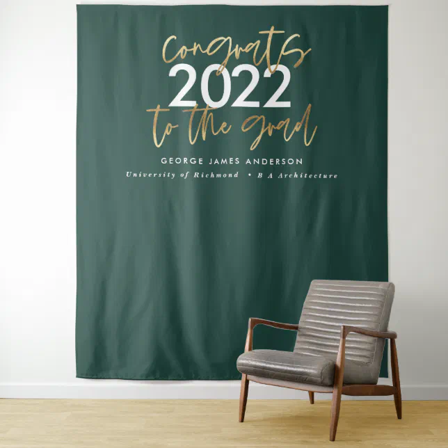 green and gold modern script stylish graduation tapestry | Zazzle