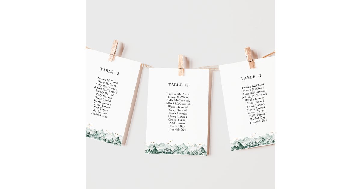 Green and Gold Mountain Table Number Seating Chart | Zazzle