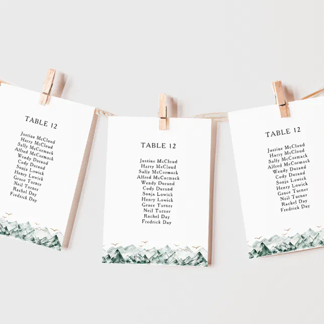 Green and Gold Mountain Table Number Seating Chart | Zazzle
