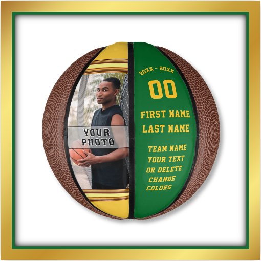 Green and Gold, Photo, Custom Mini Basketball, Mini Basketball | Zazzle