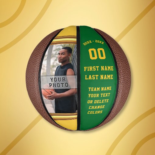 Green and Gold, Photo, Custom Mini Basketball, Mini Basketball | Zazzle