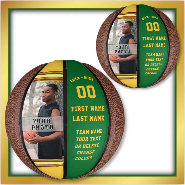 Green and Gold, Photo, Custom Mini Basketball, Mini Basketball | Zazzle