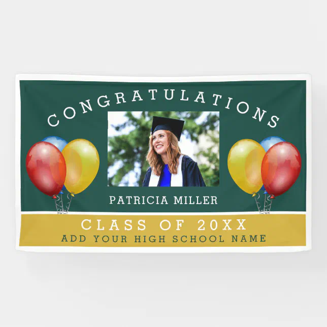 Green And Gold Photo Graduation Congratulations Banner | Zazzle