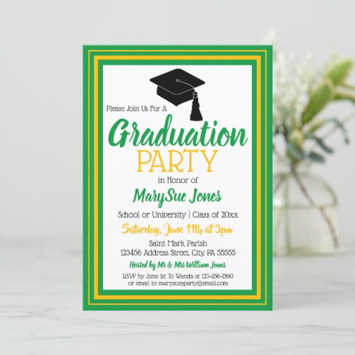 Green and Gold Photo Graduation Party Invitation | Zazzle