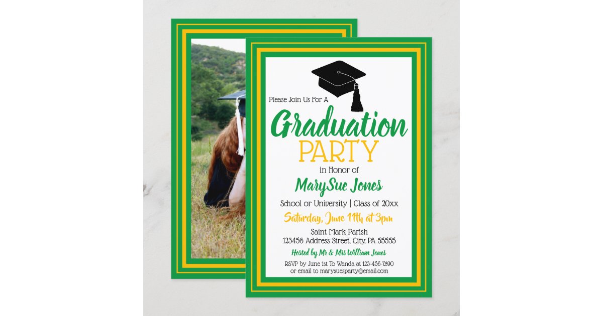 Green and Gold Photo Graduation Party Invitation | Zazzle