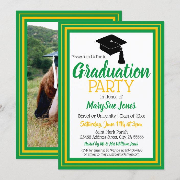 Green and Gold Photo Graduation Party Invitation | Zazzle.com