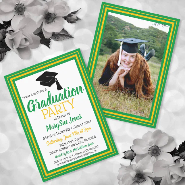 Green and Gold Photo Graduation Party Invitation | Zazzle