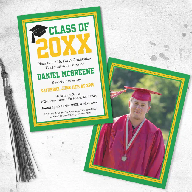 Green and Gold Photo Graduation Party Invitation | Zazzle
