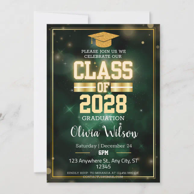 Green and Gold School Graduation Party Invitation | Zazzle