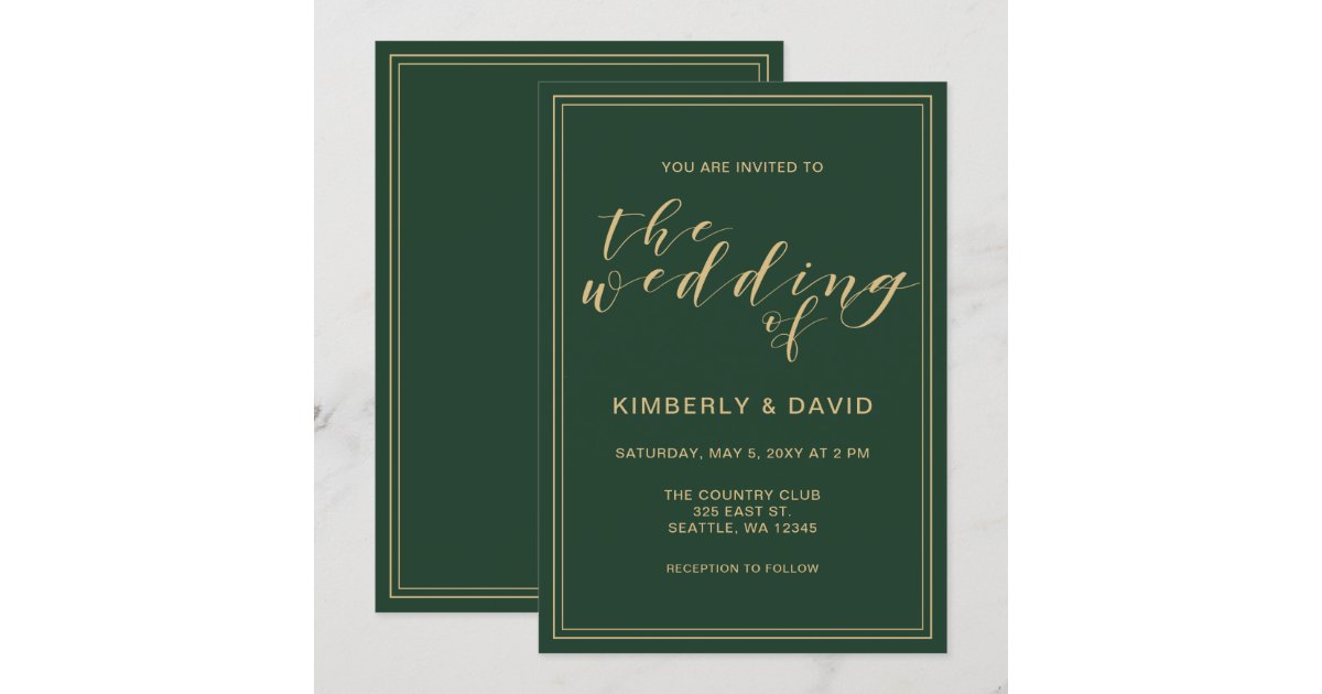 Green and Gold Wedding Invitation | Zazzle