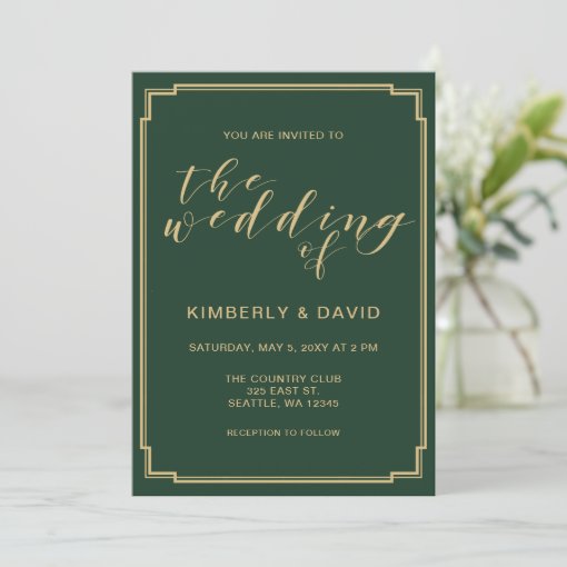 Green and Gold Wedding Invitation | Zazzle