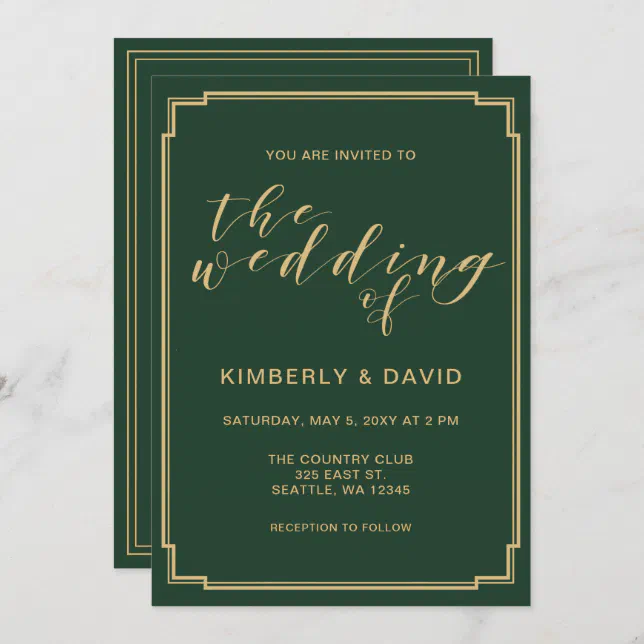 Green and Gold Wedding Invitation | Zazzle