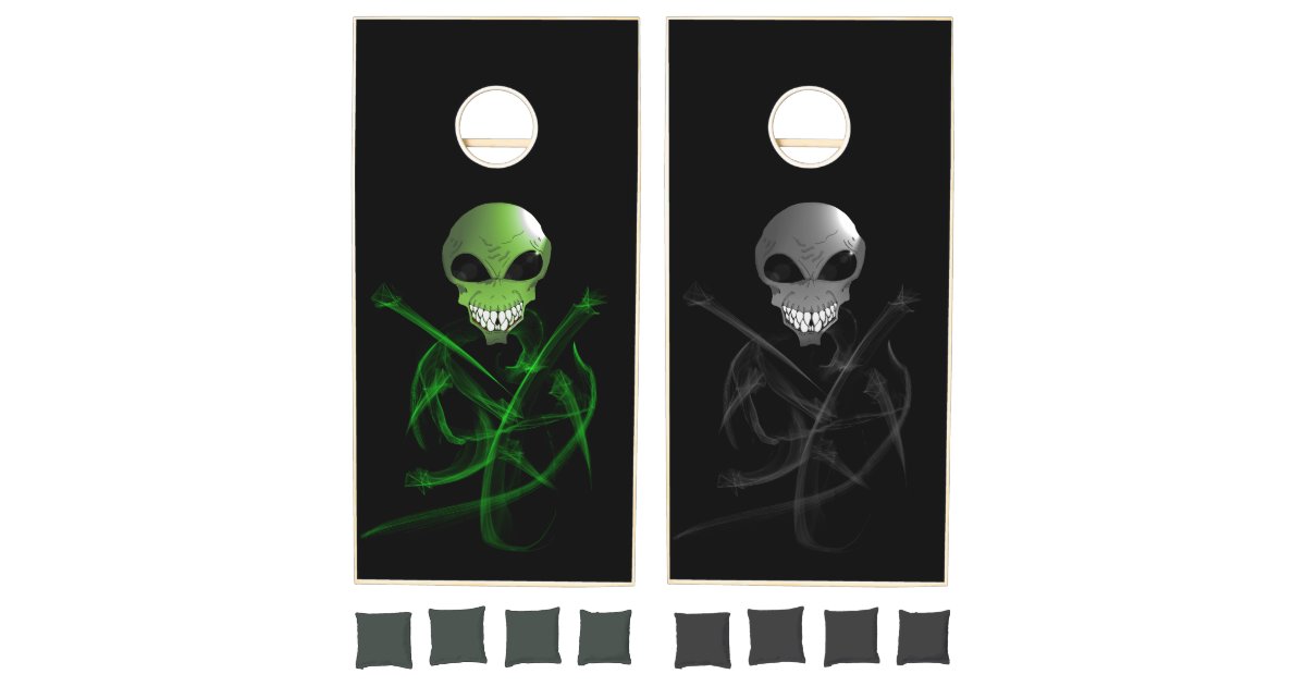 Green and Grey alien Natural Wood Cornhole set | Zazzle