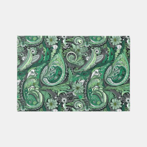 Green and Grey Paisley design Rug | Zazzle