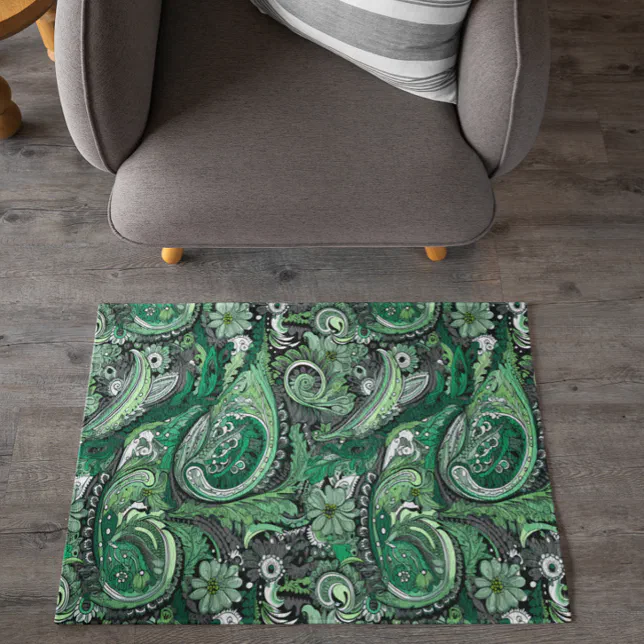 Green and Grey Paisley design Rug | Zazzle