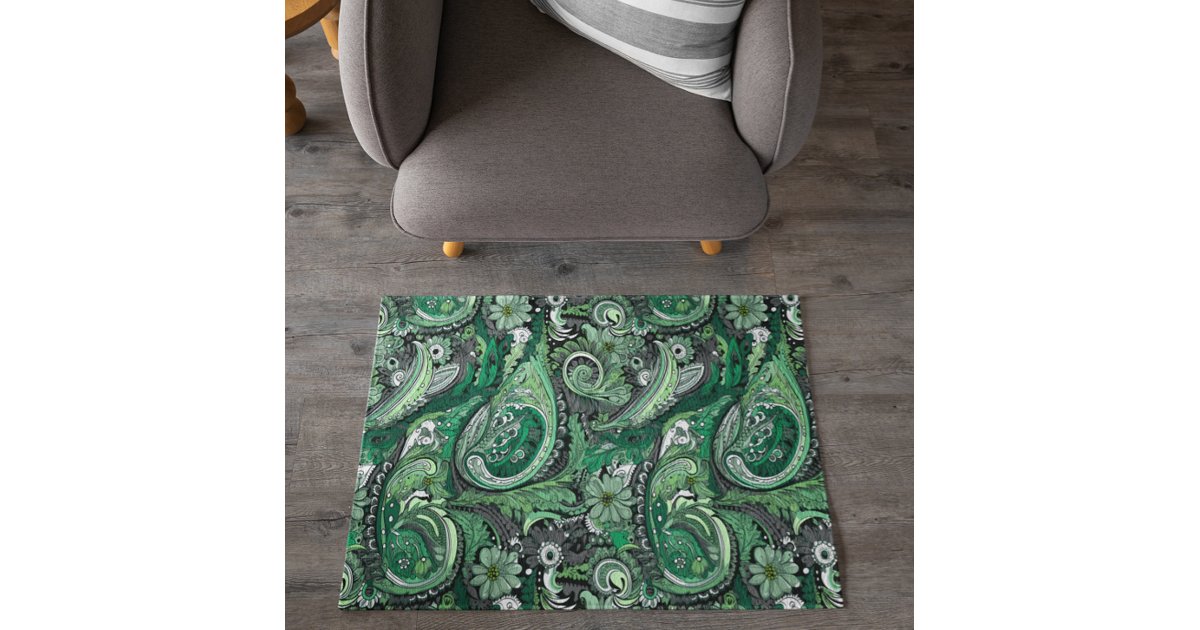 Green and Grey Paisley design Rug | Zazzle