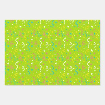 Green and Multi Color Birthday Confetti Wrapping Paper Sheets | Zazzle