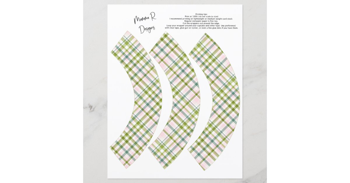 GREEN AND PINK PLAID CUPCAKE WRAPPERS | Zazzle