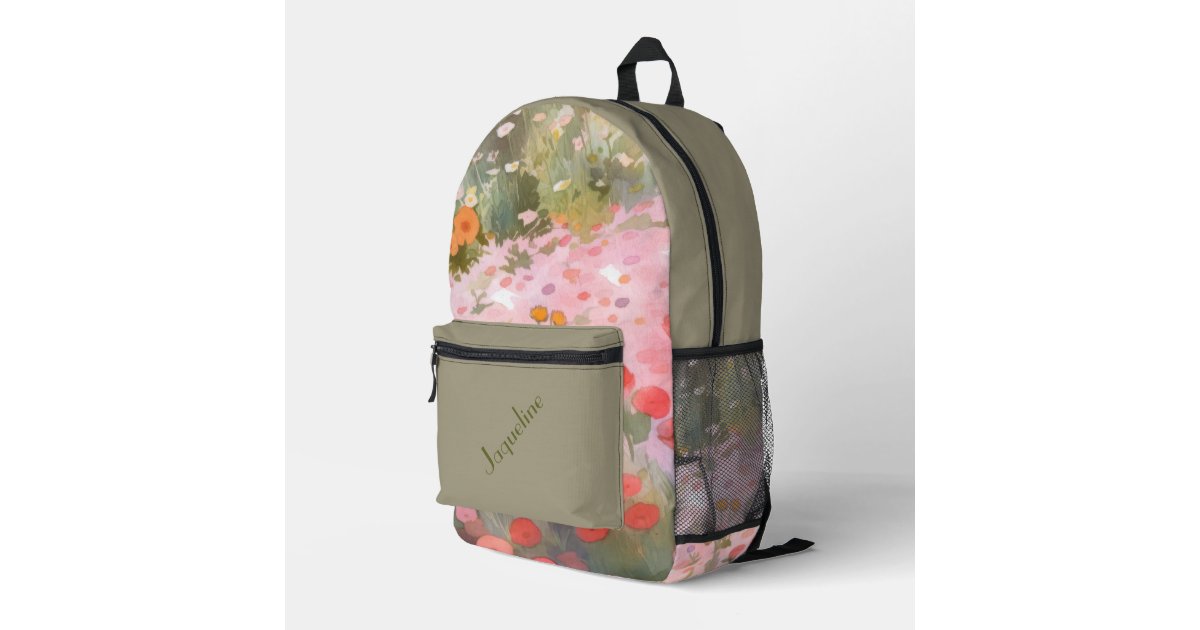 Green and Pink Spring Meadows Background Printed Backpack | Zazzle