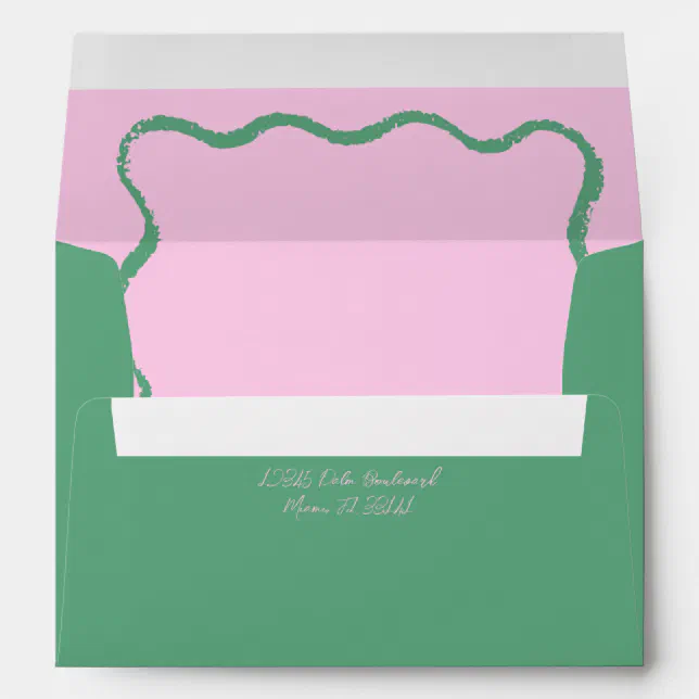 Green and Pink Wavy Squiggle Wedding Invitation Envelope | Zazzle