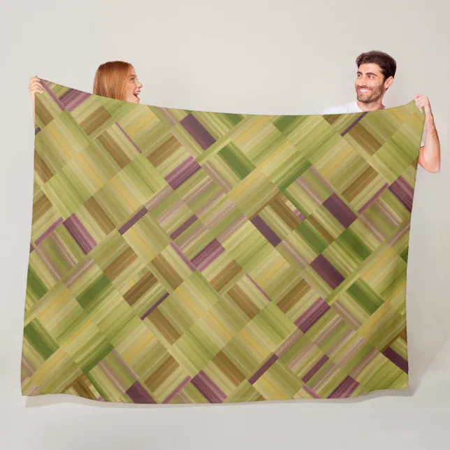 Green and Plum Geometric Stripe Block Pattern Fleece Blanket | Zazzle