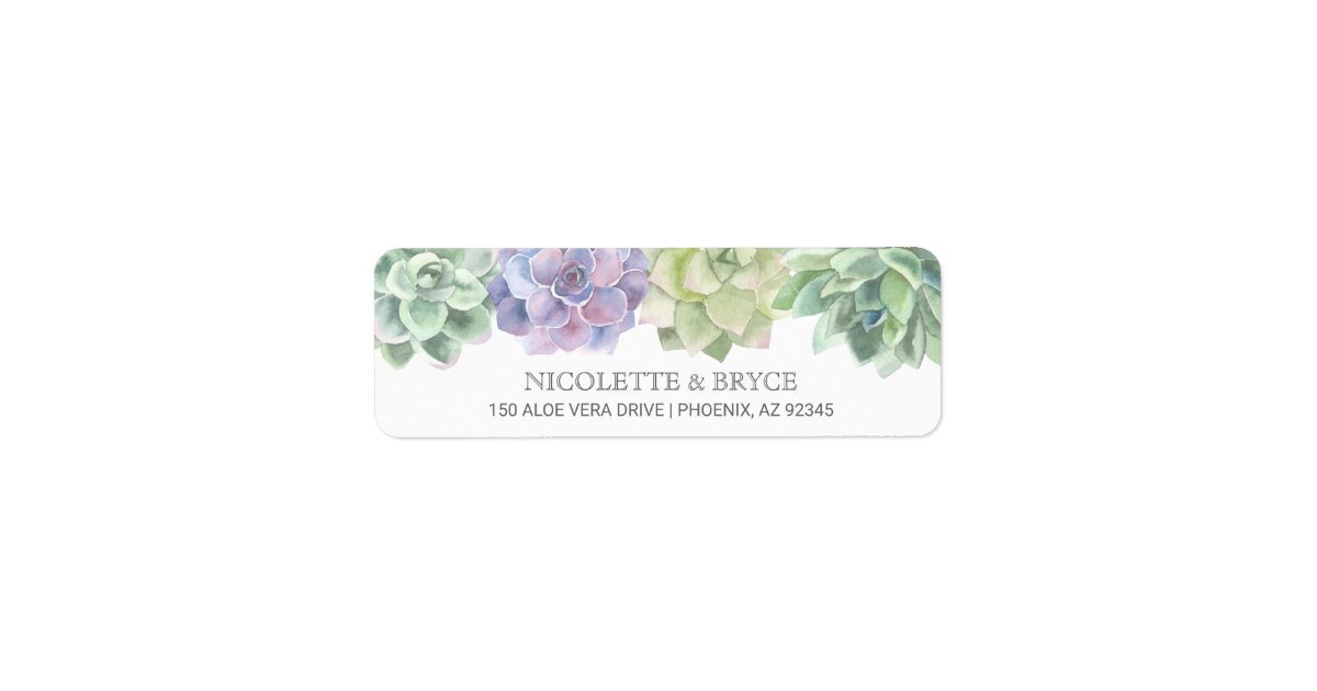 Green and Purple Succulents Wedding Return Address Label | Zazzle