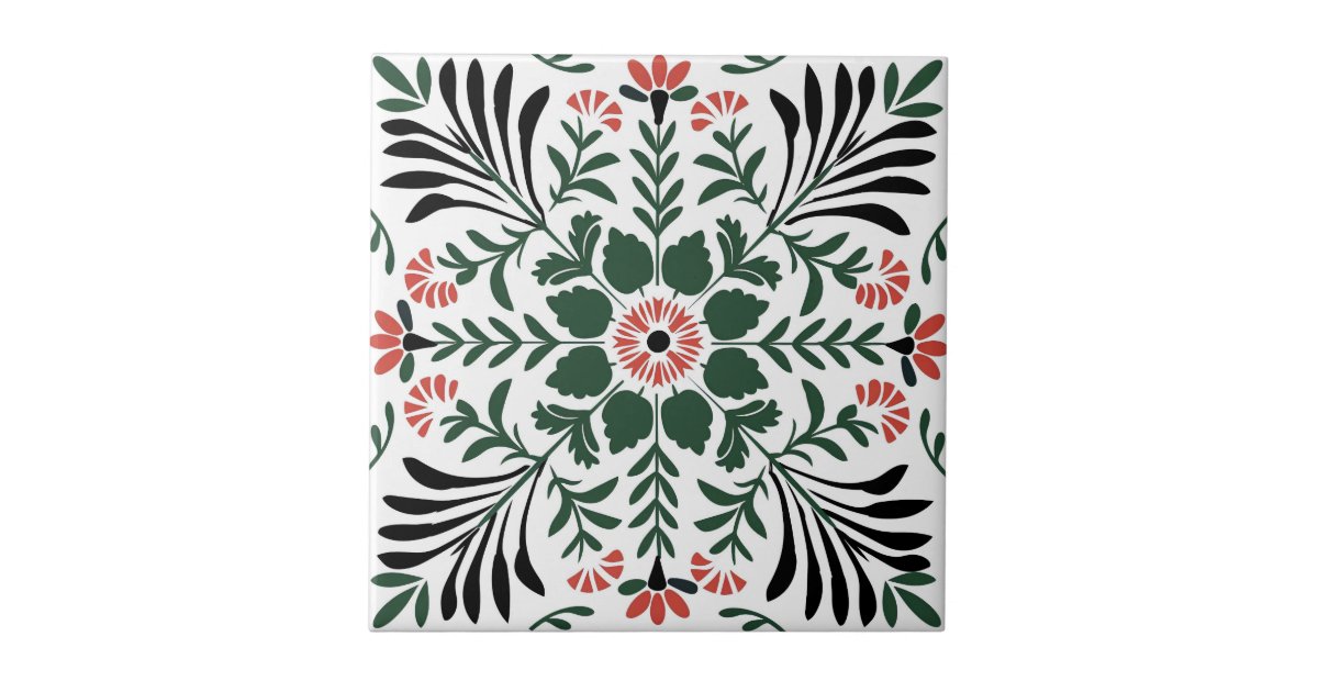 Green and Red Folk Art Christmas Ceramic Tile | Zazzle
