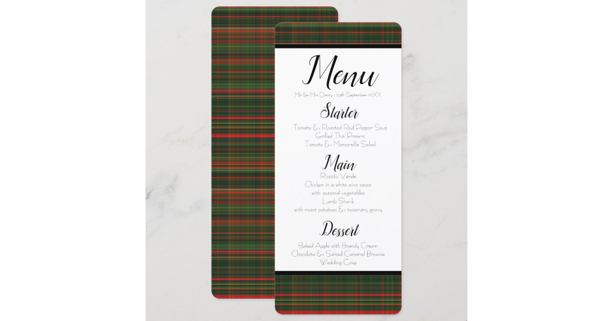 Green and Red Plaid Menu Invitation | Zazzle