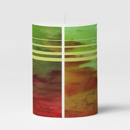 Green and Red Stripe Flameless Pillar Candle | Zazzle