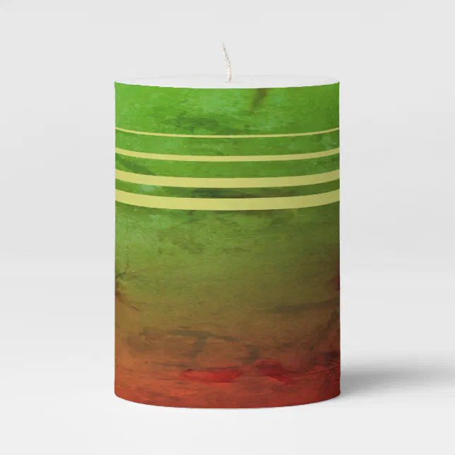 Green and Red Stripe Flameless Pillar Candle | Zazzle