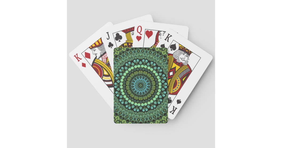 Green and Teal Kaleidoscope Mandala Pattern Poker Cards | Zazzle