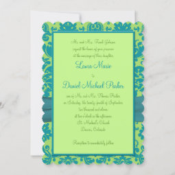 Green and Turquoise Damask Wedding Invitation | Zazzle