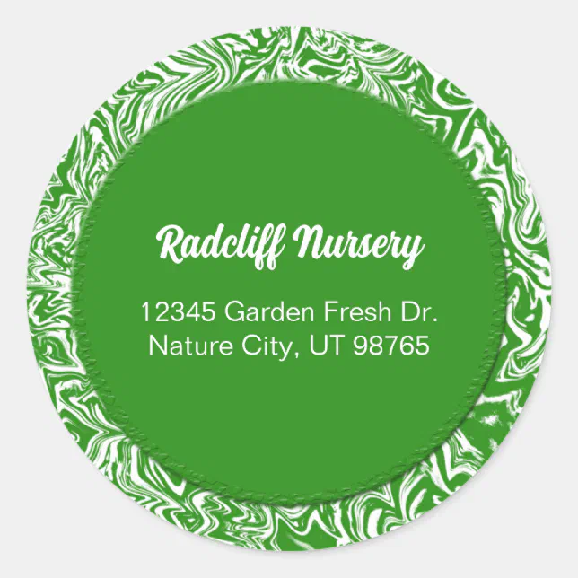 Green and White Business Address Classic Round Sticker | Zazzle