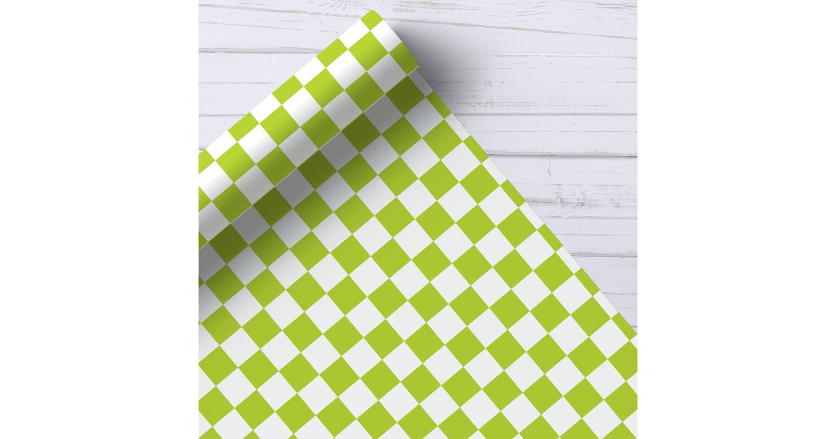 Green and White Checkerboard Pattern Wrapping Paper | Zazzle
