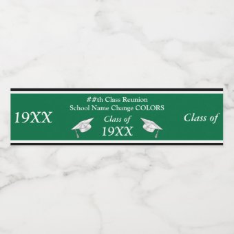 Green and White Class Reunion Water Bottle Labels | Zazzle