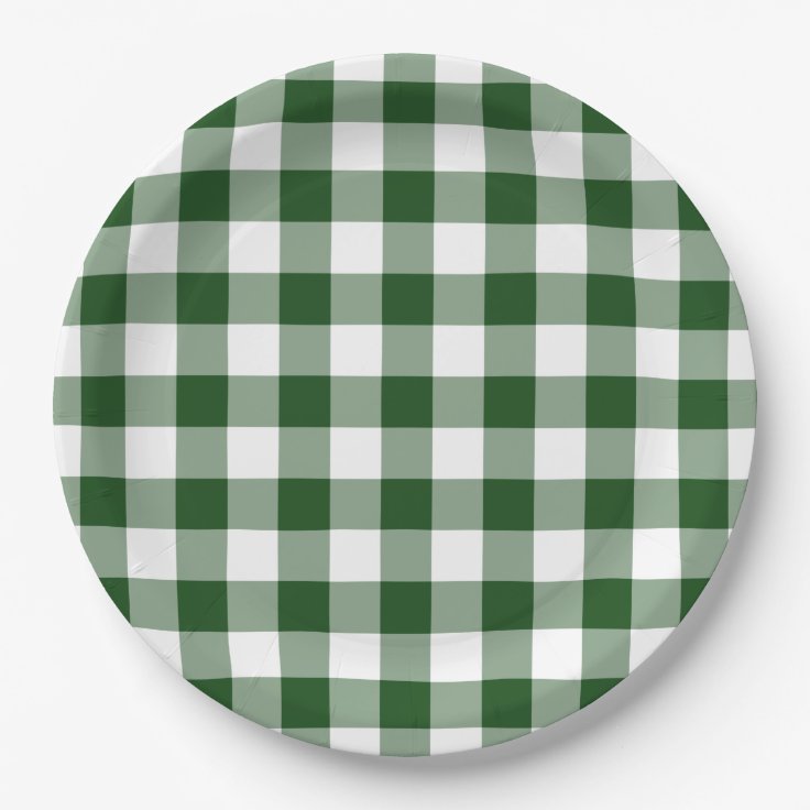 Green and White Gingham Pattern Paper Plates | Zazzle