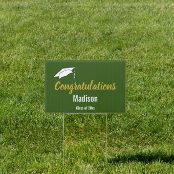 Green and White Graduate Congratulations Sign | Zazzle