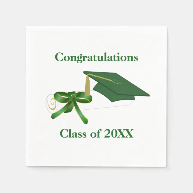 Green and White Graduation Party Paper Napkins | Zazzle