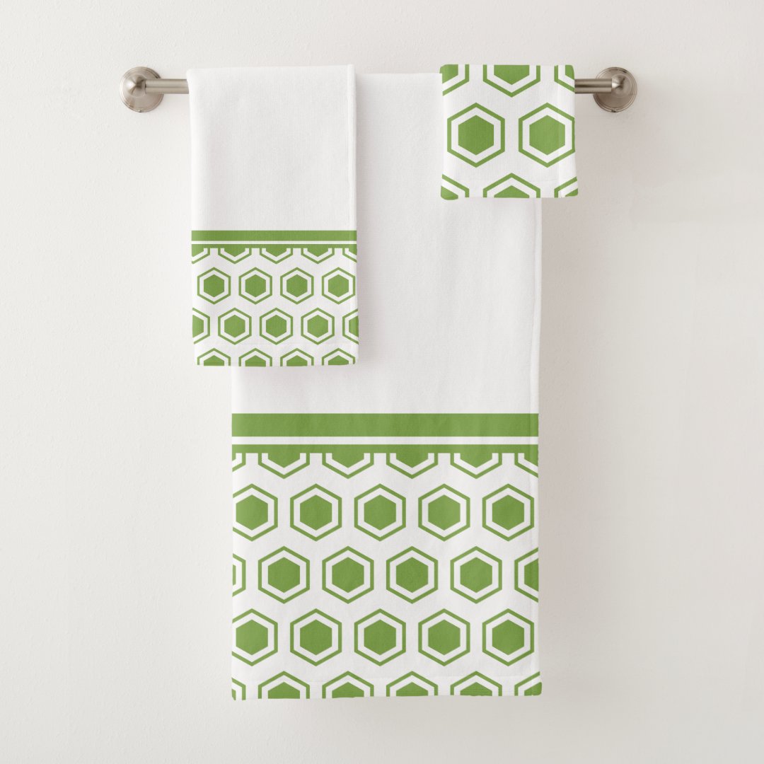Green and White Hexagonal Pattern Bath Towel Set | Zazzle