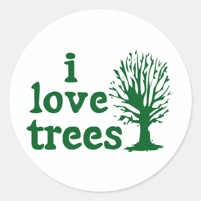 Green and White I Love Trees Sticker | Zazzle