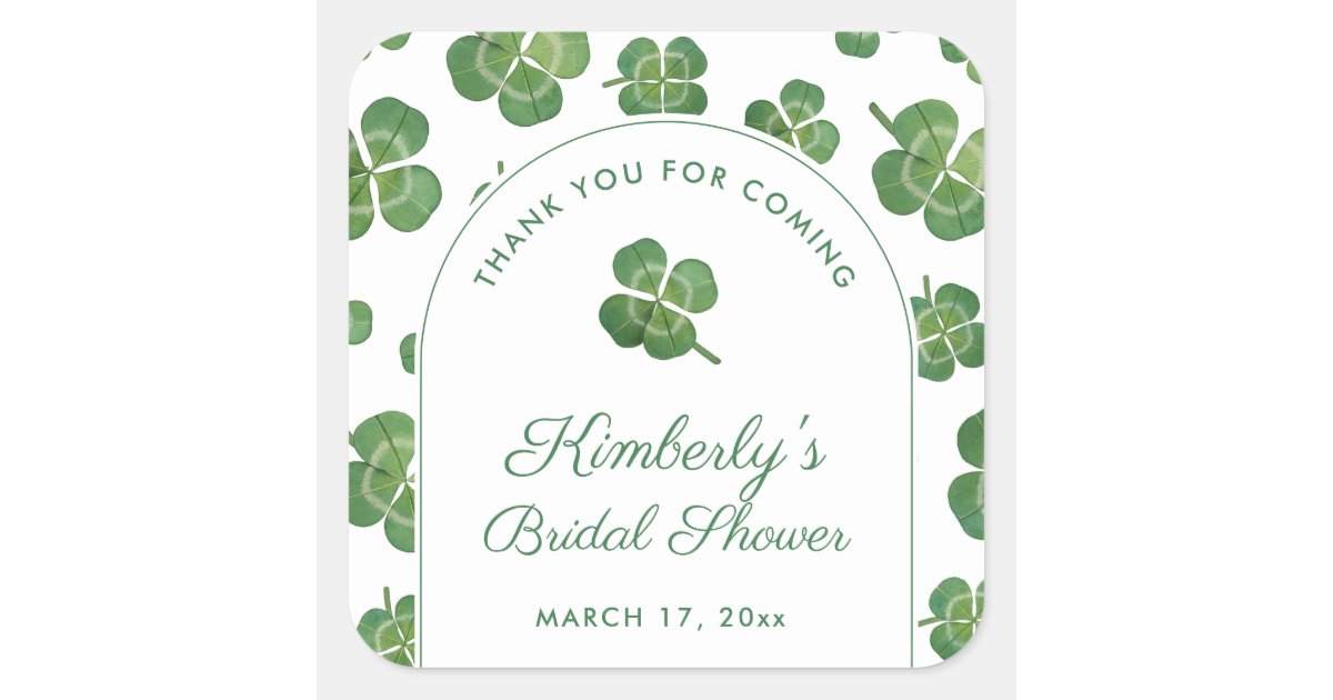 Green And White Irish Theme Bridal Shower Favor Square Sticker | Zazzle