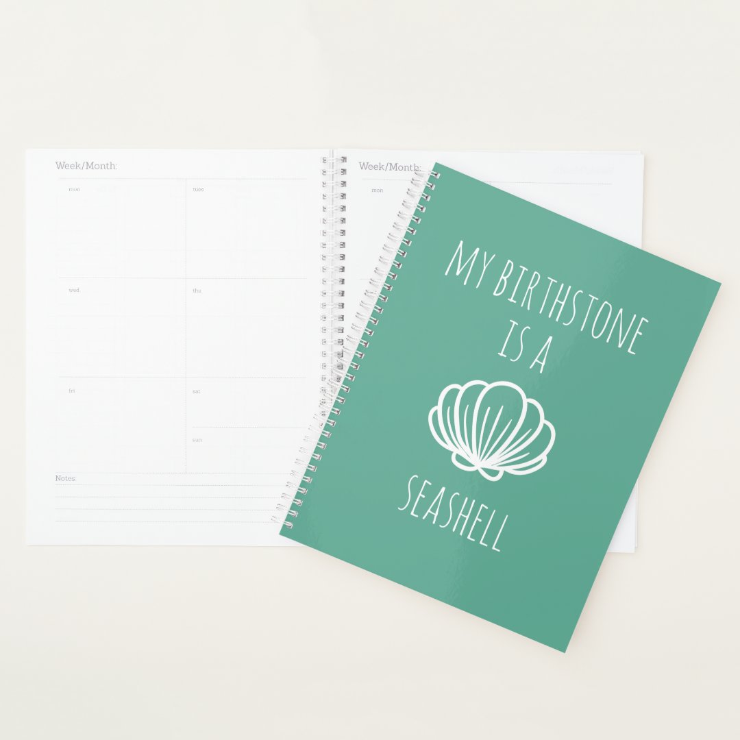 Green and White My Birthstone is a Seashell Planner | Zazzle