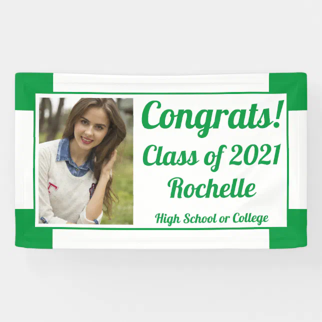 Green and White One Photo Class Year Graduation Banner | Zazzle
