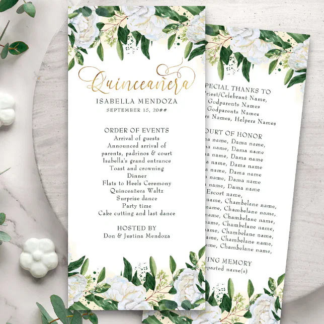 Green and White Peony Floral Quinceanera Program | Zazzle