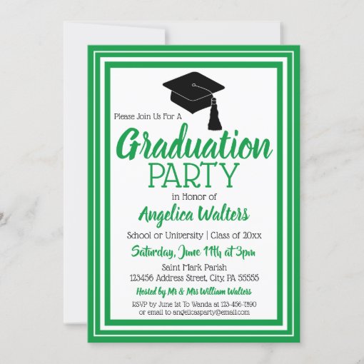 Green and White Photo Graduation Party Invitation | Zazzle