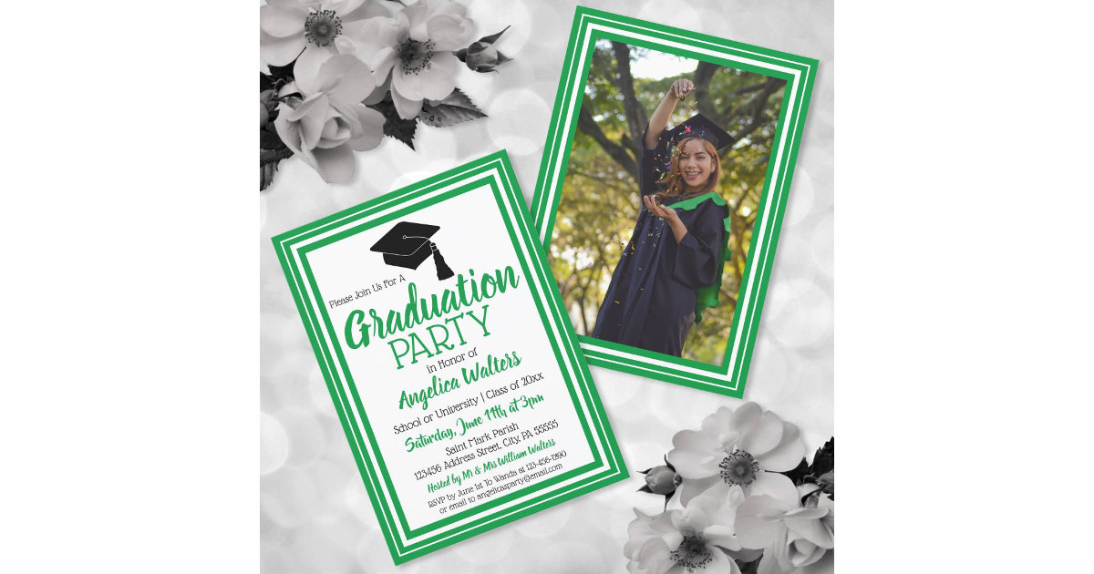 Green and White Photo Graduation Party Invitation | Zazzle