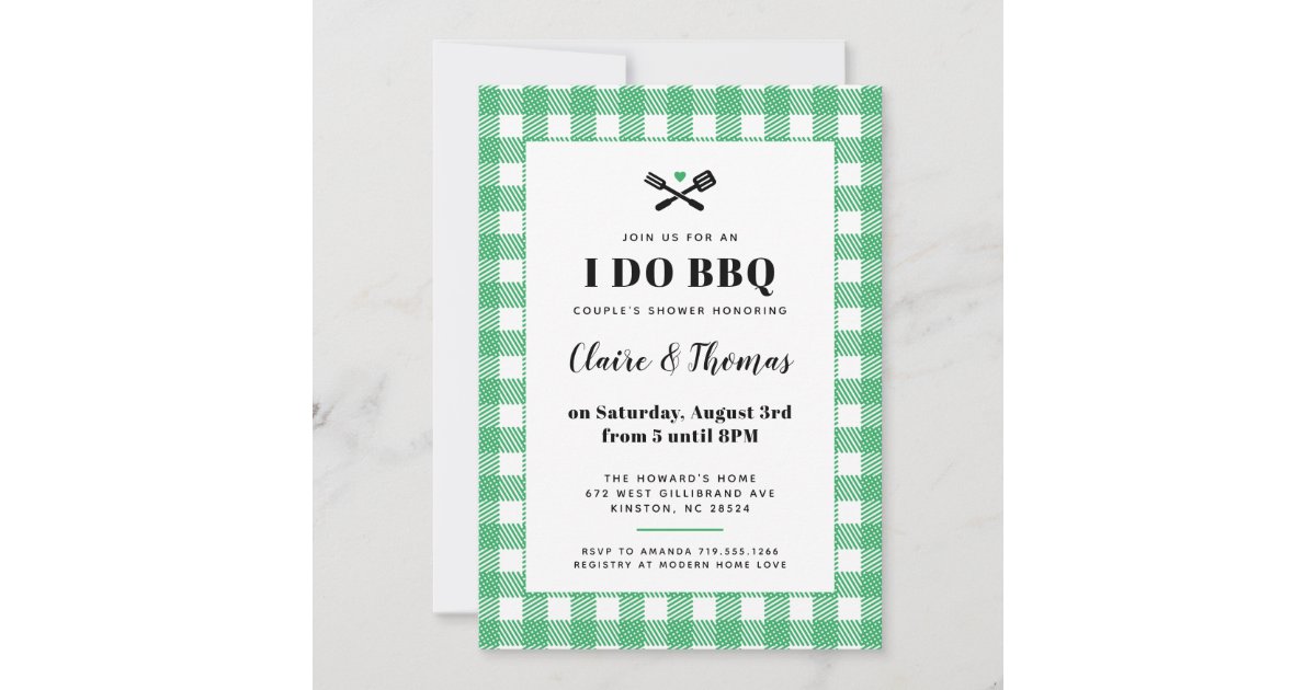 Green and White Plaid I Do BBQ Invitation | Zazzle