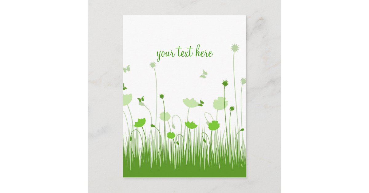 Green and White Poppies Meadow Script Postcard | Zazzle